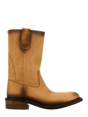 Miu Miu Classic Calf Leather Ankle Boots - Camel