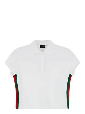 Gucci Ribbed Cotton Polo Shirt With Double G Embroidery And Web Detail - Bianco