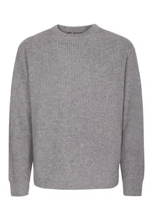 Canali Long-sleeved Ribbed Knit Crew Neck Sweater - Grey
