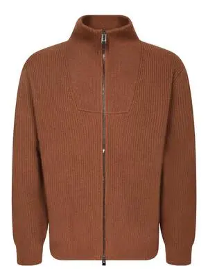 Canali Wool-cashmere Blend Full-zip Ribbed Sweater - Brown