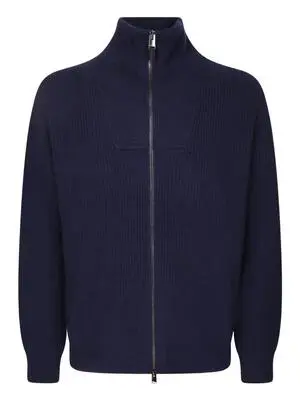 Canali Wool-cashmere Blend Zip-up Sweater - Black