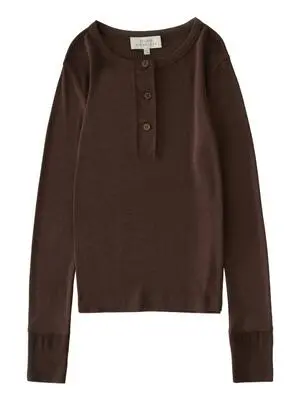 Studio Nicholson Long Sleeve Henley Knitwear - Espresso