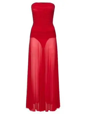 Magda Butrym Strapless Draped Jersey Long Dress - Red