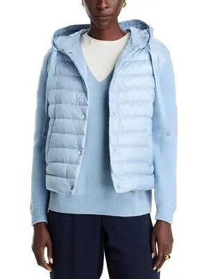 Herno Quilted Hooded Mixed Media Coat - Grey