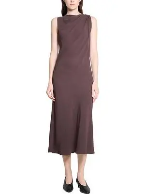 Theory Sleeveless Midi Dress With Draped Shoulder Detail - Cacao