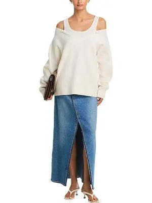 Helmut Lang Double Layer V-neck Wool Sweater - Ivory