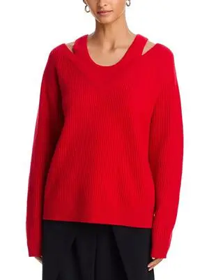 Helmut Lang Double Layer V-neck Wool Sweater - Red