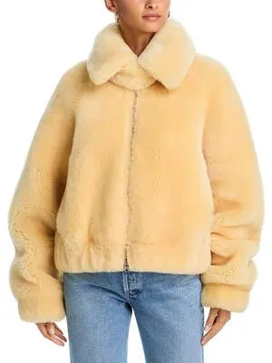 Helmut Lang Shearling Bomber Jacket - Cornsilk