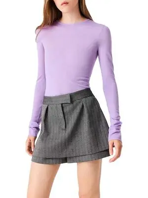 Maje Rhinestone Pinstriped Skort - Grey