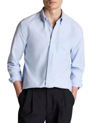 Vince Straight Fit Oxford Long Sleeve Button Down Shirt - Blue