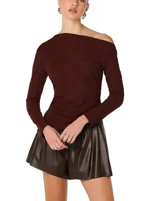 Astr The Label Miah Asymmetric Neck Top - Rust