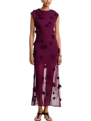 Simkhai Floral Applique Mesh Overlay Dress - Fig