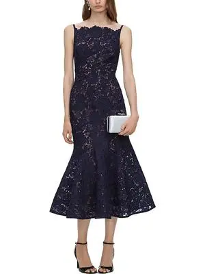 SELF-PORTRAIT Spiral Lace Midi Dress - Navy