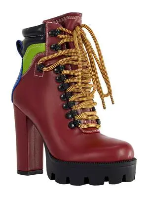 AZALEA WANG Deutch Lace Up Bootie - Red Multi