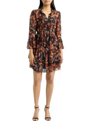 JULIA JORDAN Julia Jordan Floral Print Bell Sleeve Chiffon Dress