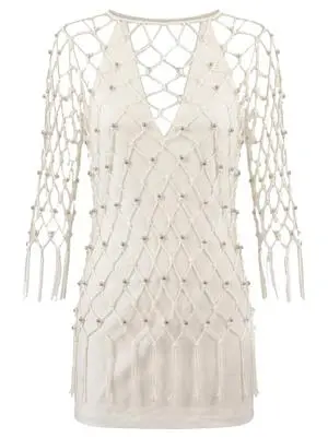 TOHEN Neutrals Manon Beaded Mini Dress - Gray