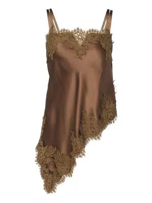 Dorothee Schumacher Sense Of Shine Lace-trimmed Silk-blend Camisole - Brown