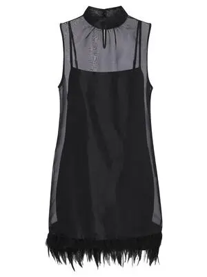 Staud Albee Feather-trimmed Silk Minidress - Black