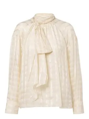 Dorothee Schumacher Airy Check Tie-neck Cotton And Silk Blouse - Beige