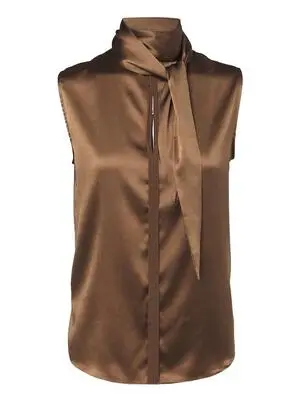 Dorothee Schumacher Silk-blend Satin Tie-neck Blouse - Brown