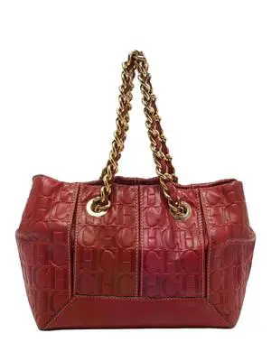Carolina Herrera Monogram Embossed Leather Tote Bag - Red