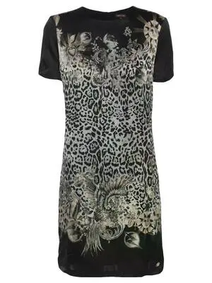 Roberto Cavalli Leopard-print Satin Mini Dress - Black