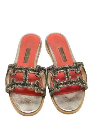 CAROLINA HERRERA Carolina Herrera Vintage Initials Insignia Crystal Embellished Slides
