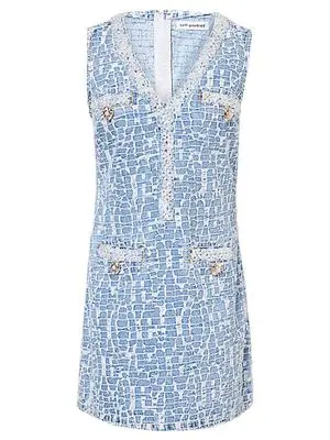 SELF-PORTRAIT Bead-embellished Mosaic Denim Mini Dress - Blue