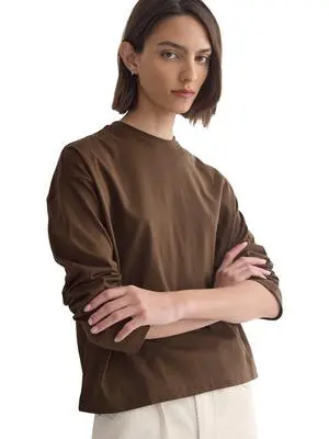 Everlane Everlane Forever Jersey Boxy Long-Sleeve Crew Neck T-Shirt Cocoa