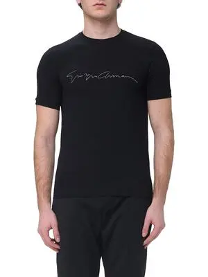 Giorgio Armani Cotton T-shirt With Short Sleeves And Contrasting Logo - Black
