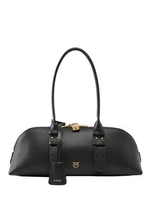 Pinko Escape Bag Horizontal Shoulder Bag In Smooth Leather With Logo - Black