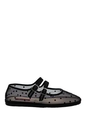 GONDOLINA SHOES Moretta Polka-dot Mesh Double-strap Mary Jane Shoes – Made In Italy - Black