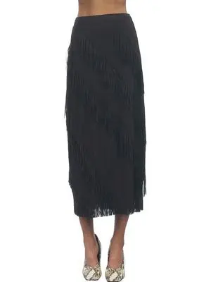 MAUDE CLUB Kellie Fringed Midi Skirt - Brown