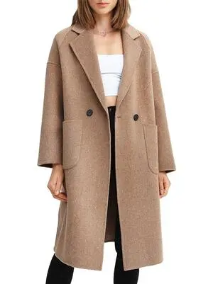 BELLE & BLOOM Double-breasted Wool Blend Coat - Oat