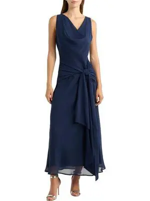 Line & Dot Oriane Front Tie Maxi Dress - Navy
