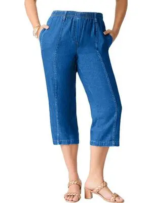 Roaman's Easy Wear Straight Leg Capri - Medium Wash