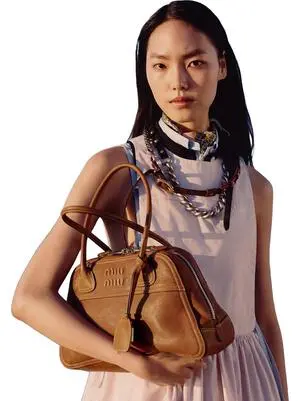 Miu Miu Cognac Leather Bowling Bag - Brown