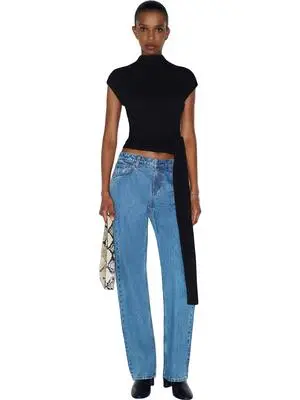 REFORMATION Norette Knit Top With Mock Neck And Tie Detail - Black