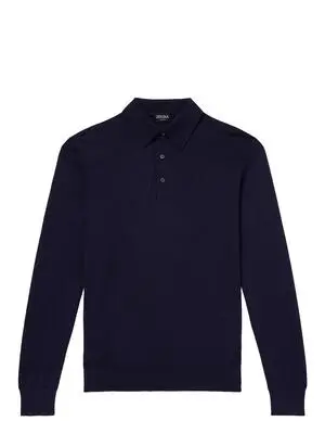 Zegna Cashmere And Silk-blend Polo Shirt - Blue