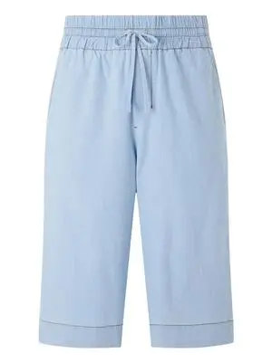 AMI Paris Straight-leg Logo-embroidered Cotton-chambray Shorts - Blue