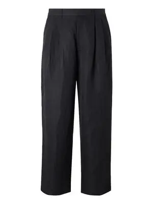 SSSTEIN Wide-leg Linen And Silk-blend Twill Trousers - Black