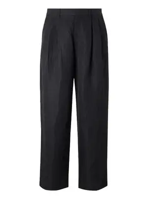 SSSTEIN Wide-leg Linen And Silk-blend Twill Trousers - Black