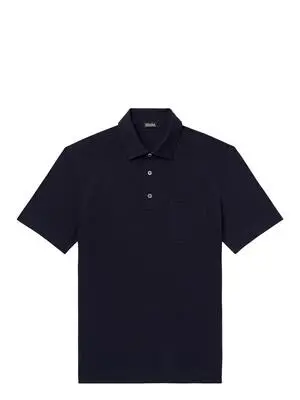 Zegna Zegna - Leather-Trimmed Cotton-Piqué Polo Shirt - Men - Blue  Blue