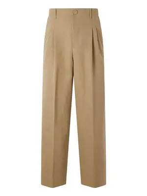 AMI Paris Carrot Straight-leg Pleated Cotton And Linen-blend Trousers - Neutrals
