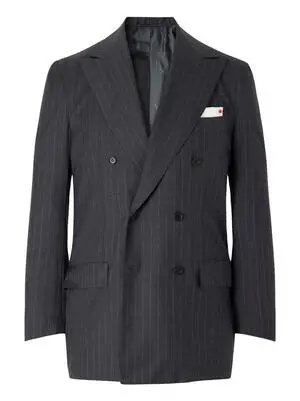 Kiton Double-breasted Pinstriped Wool Suit Jacket - Gray