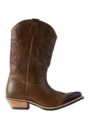 Our Legacy Floral Consultant Croc-effect Trimmed Leather Ankle Boots - Brown