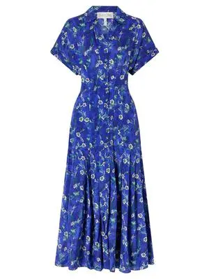 Saloni Riya Floral-printed Chiffon Midi Dress - Blue