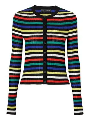Dolce & Gabbana Ribbed Striped Silk Cardigan - Multi