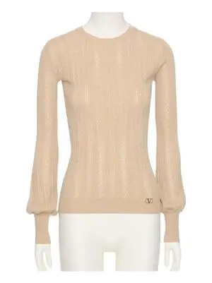 Valentino Garavani Crewneck Jumper With Logo Plaque - Beige