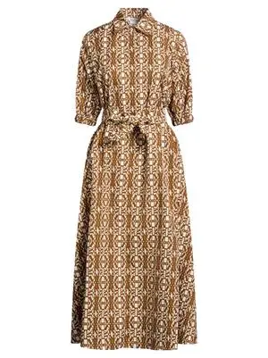 Max Mara Max Mara Short Sleeve Shirt Dress With Logo Print Brown